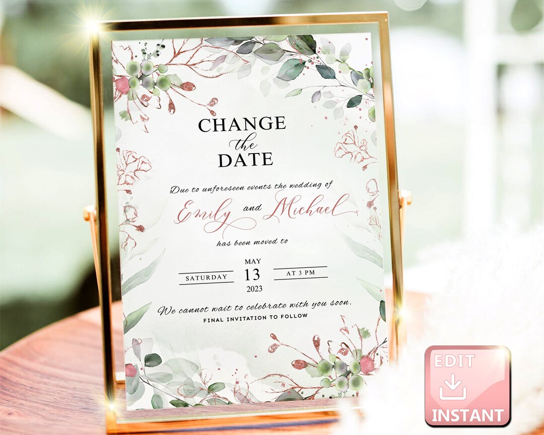 Change the Date Wedding Invitation, Change the Date Template, Change ...