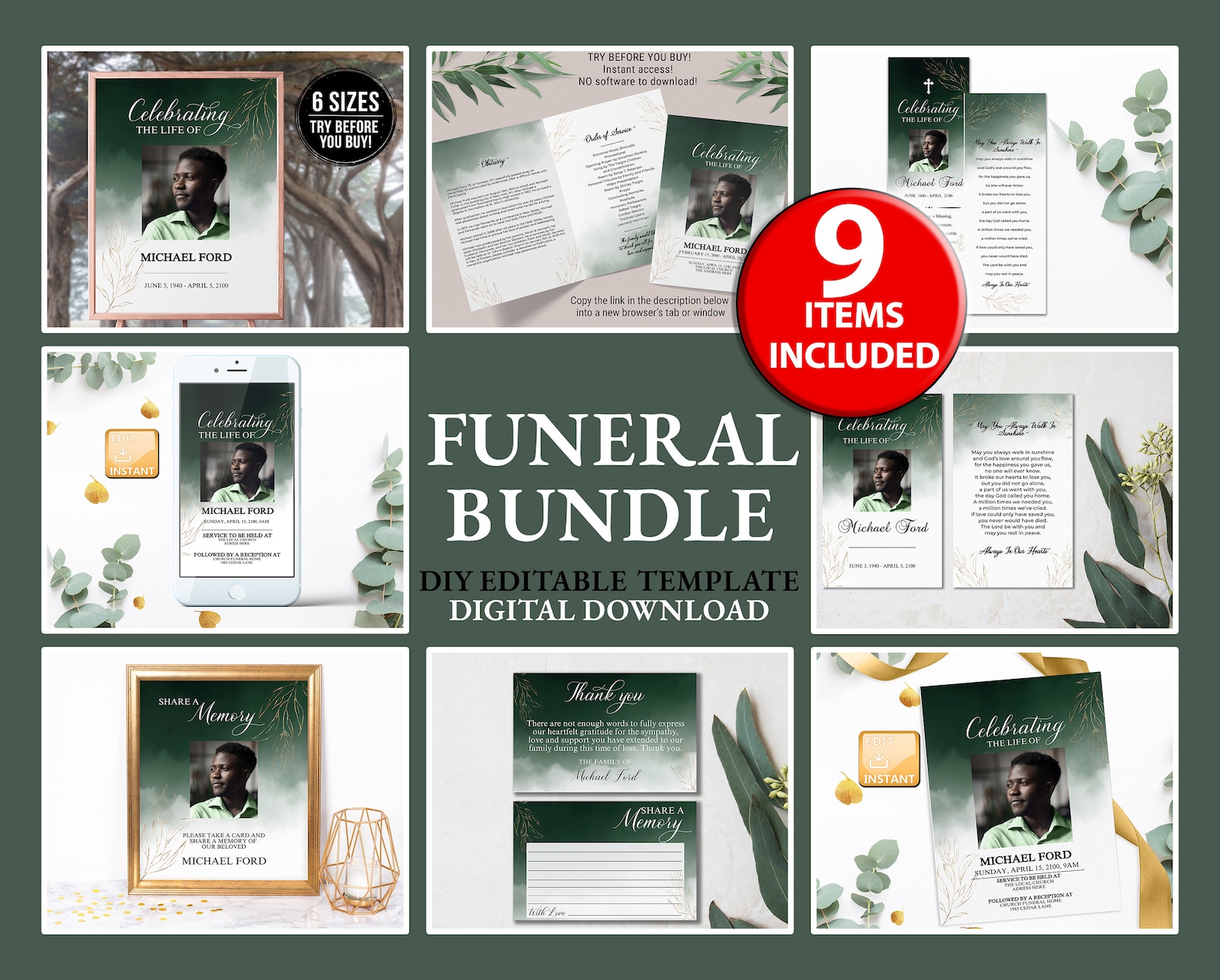 Funeral Bundle Printable Memorial Package Funeral Program - Etsy