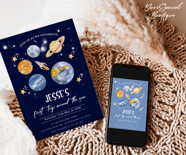 Outer Space First Birthday Invitation Galaxy Blast off First Trip ...