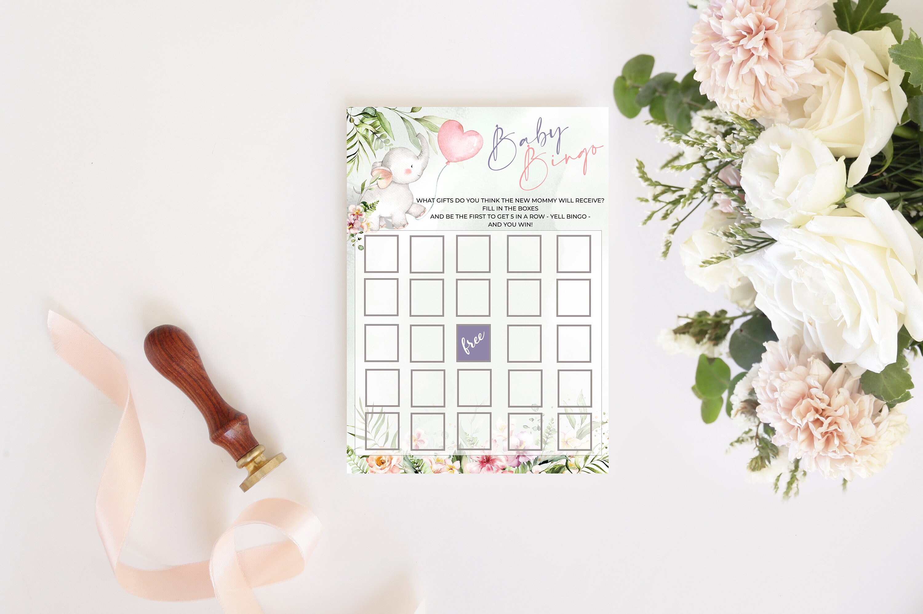 Elephant Baby Shower Bingo Cards Printable Bingo Card Girl - Etsy