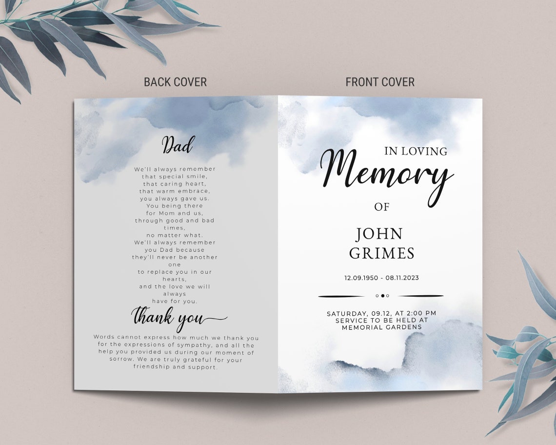 Funeral Program Template Funeral Program With Clouds 4 Page | Etsy