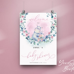 Baby Shower Welcome Sign Hippo Baby, Baby Shower SIGN Hippopotamus, Boy ...