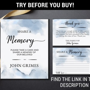 Share a Memory Sign & Cards, Photo Share A Memory Set Template ...
