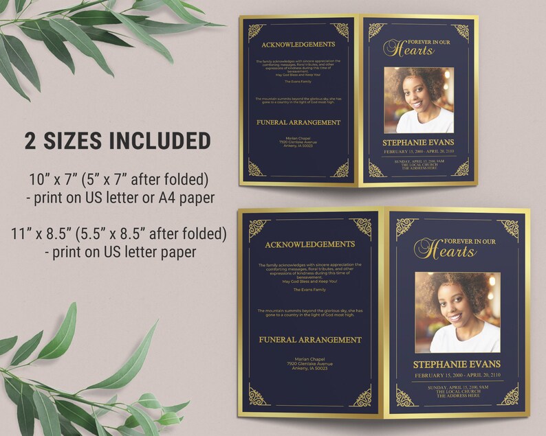 Funeral program template for man GOLD Template black Funeral | Etsy