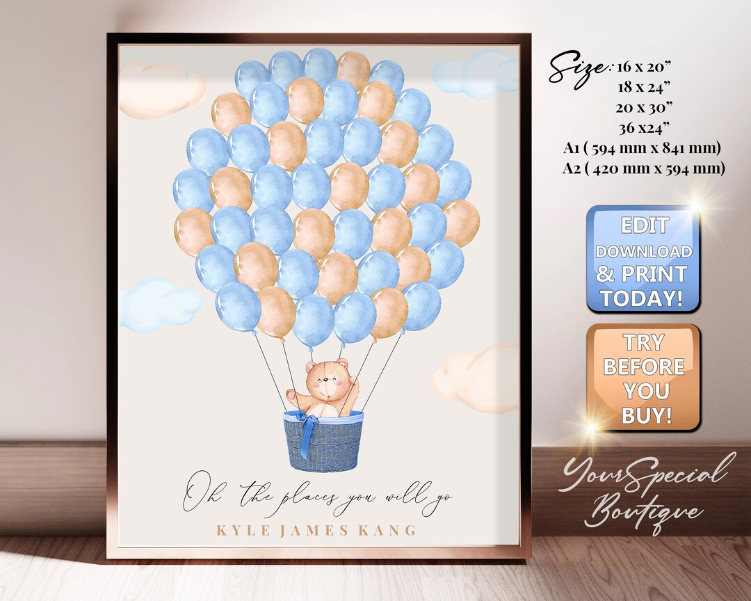 Sign in Guestbook Balloon, Sign in Poster BEAR Balloon, Hot Air Balloon ...