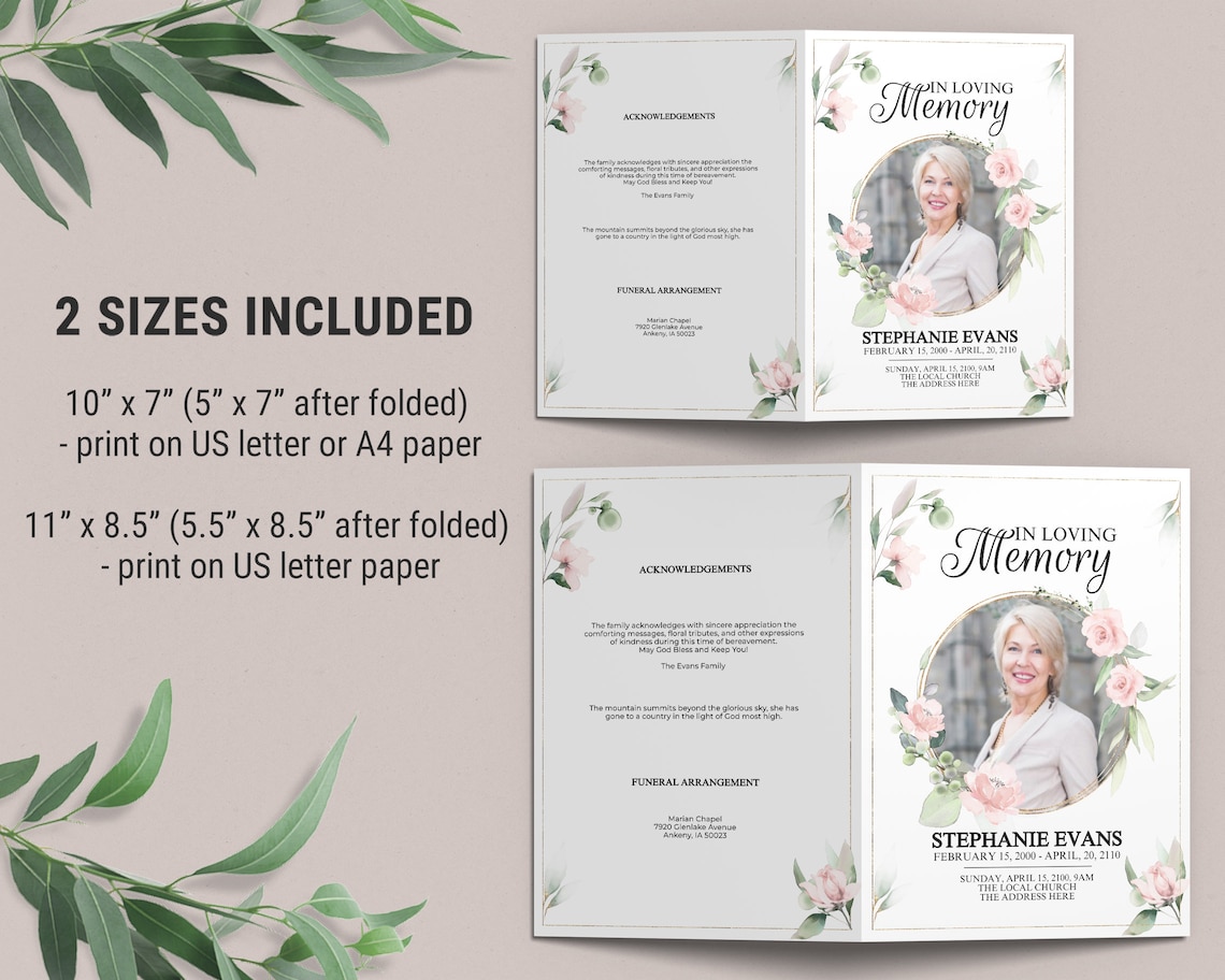 Funeral Program for Women, Funeral Program Template, Funeral Service ...