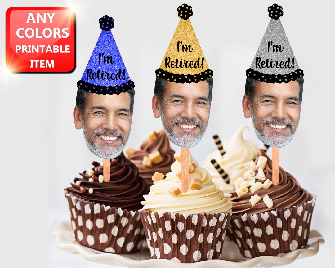 Retirement Photo Cupcake Toppers - Personalized Face Party Decoration ...