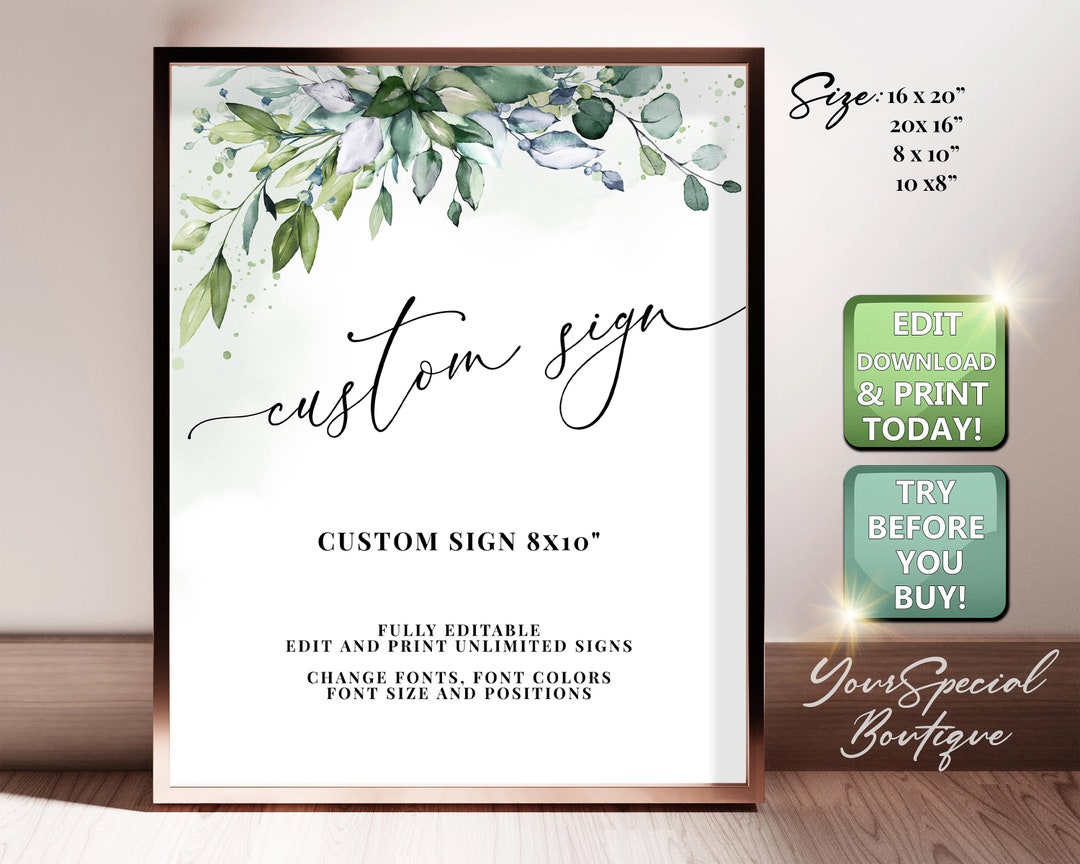 Greenery Custom Wedding Signs, Wedding Poster, Wedding Reception Decor ...