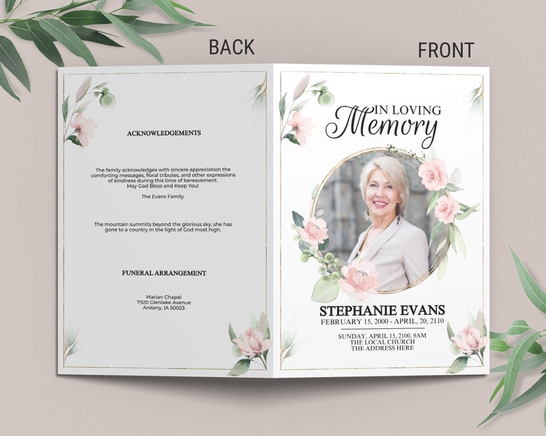 Funeral Program for Women Funeral Program Template Funeral - Etsy