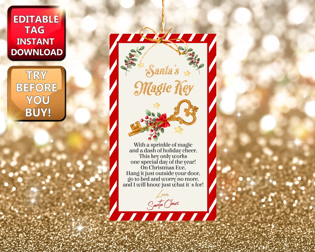 EDITABLE Santa's Magical Key Printable Christmas Tags - Etsy
