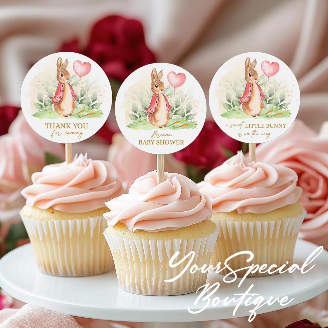 Peter Rabbit Cupcake Toppers, Baby Shower Birthday Party Cupcake Topper ...