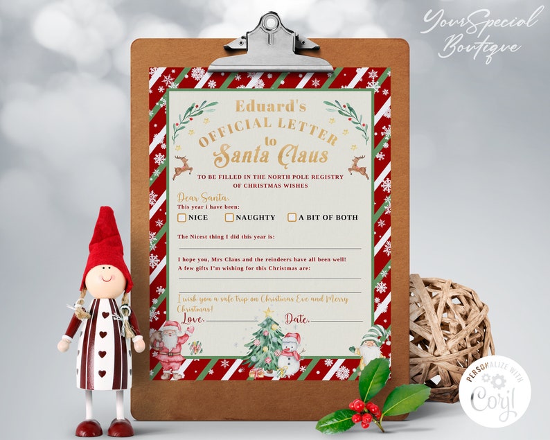 Letter to Santa Template, Kids Christmas Wish List Xmas, Official ...
