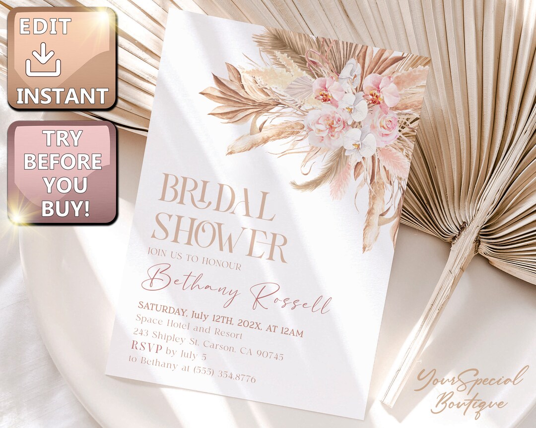 Boho Bridal Shower Invitation, Bohemian Bridal Shower Invitation ...