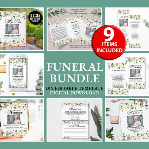 Greenery Funeral BUNDLE Set Memorial Package Celebration of - Etsy