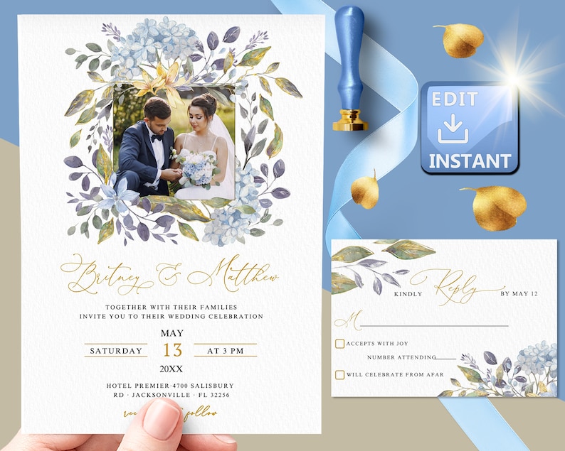Photo Wedding Invite Wedding Invitation With Photo Template - Etsy