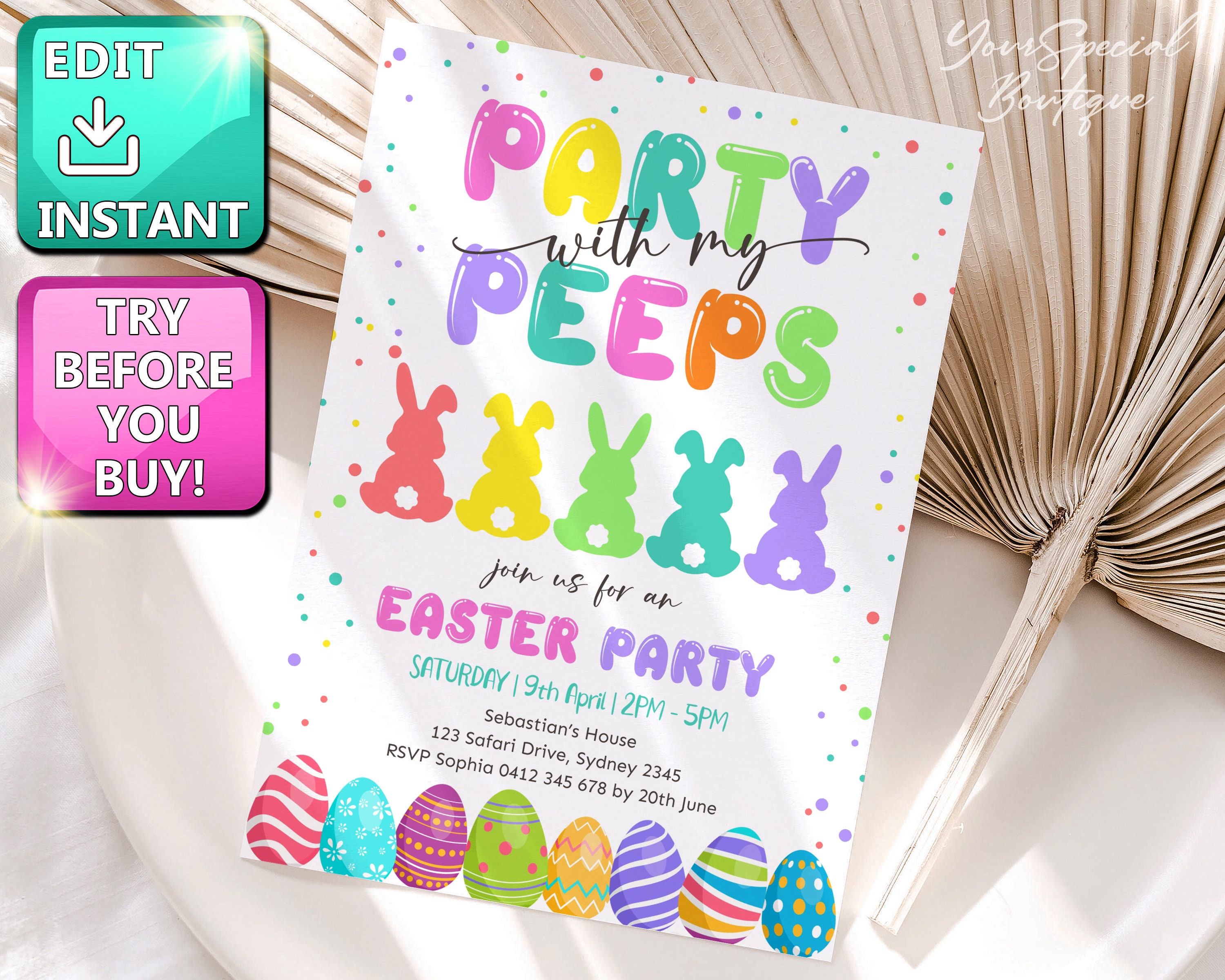 Editable Easter Party Invitation - INSTANT DOWNLOAD - DIY - Easter ...