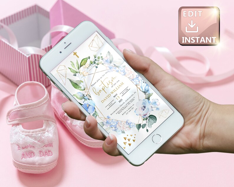 DIGITAL Baptism Invitation Template Electronic Invite - Etsy