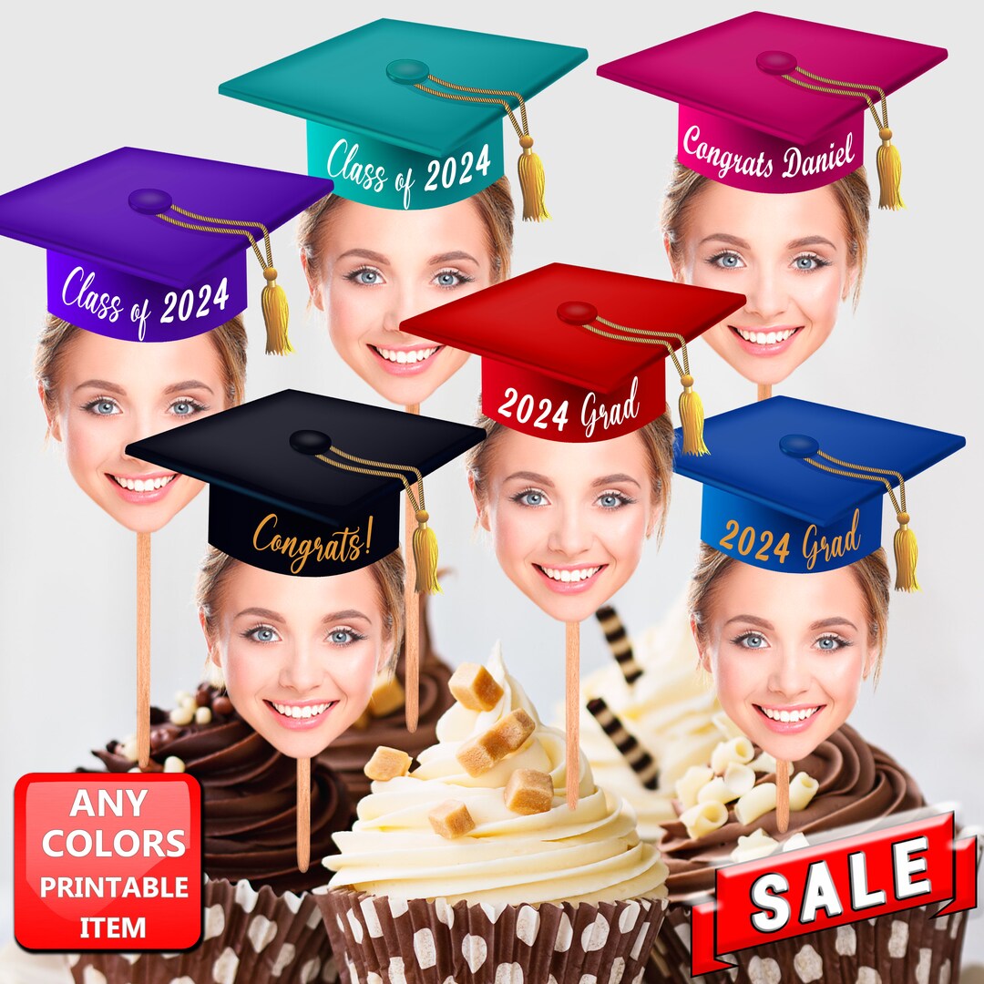 Graduation Hat Cupcake Toppers, Personalized Graduation Hat Photo ...