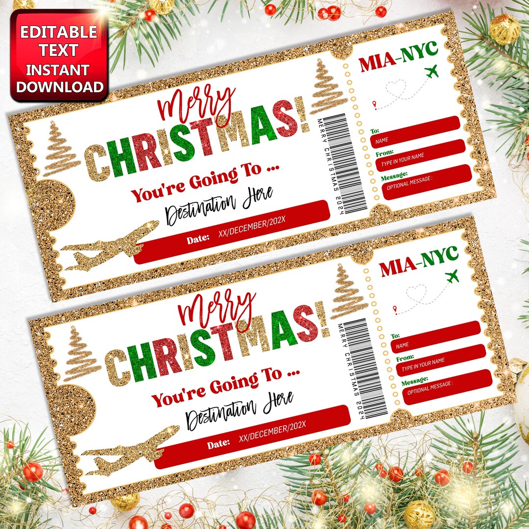 Editable Christmas Boarding Pass Template, Plane Ticket Gift, Surprise ...
