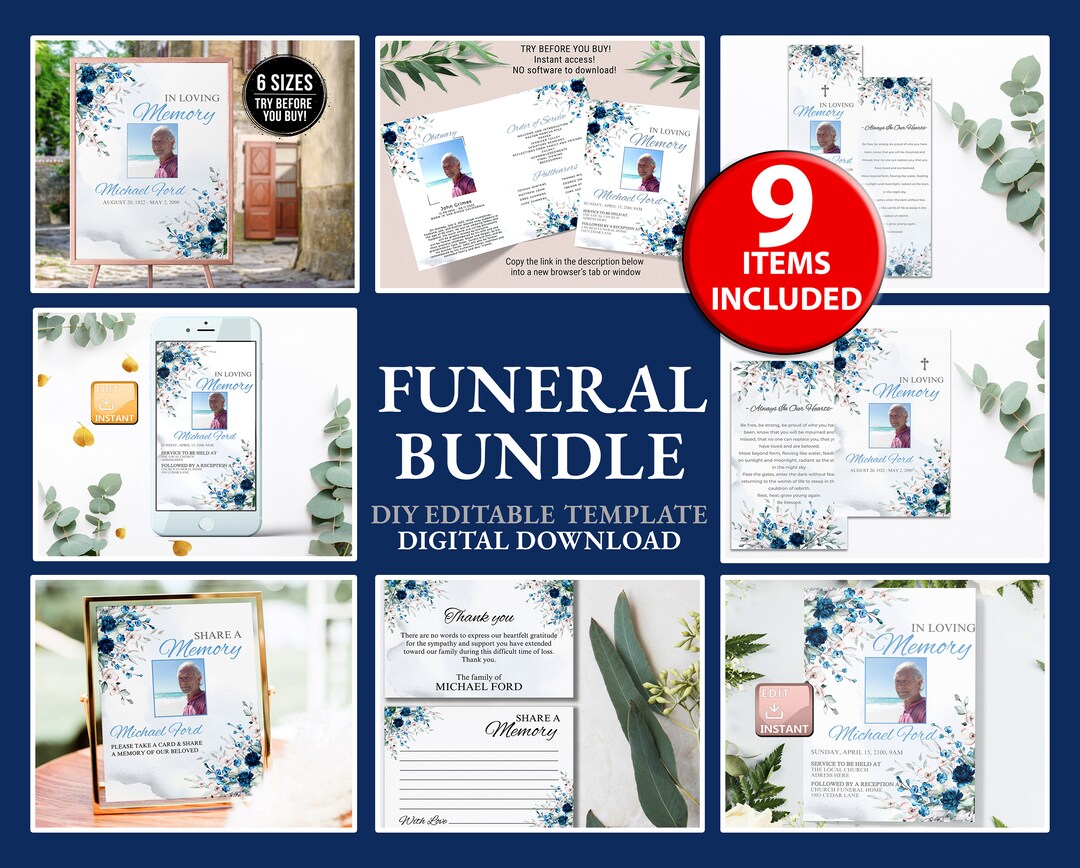 Funeral Bundle Man, Printable Funeral Memory Bundle, Editable Funeral ...
