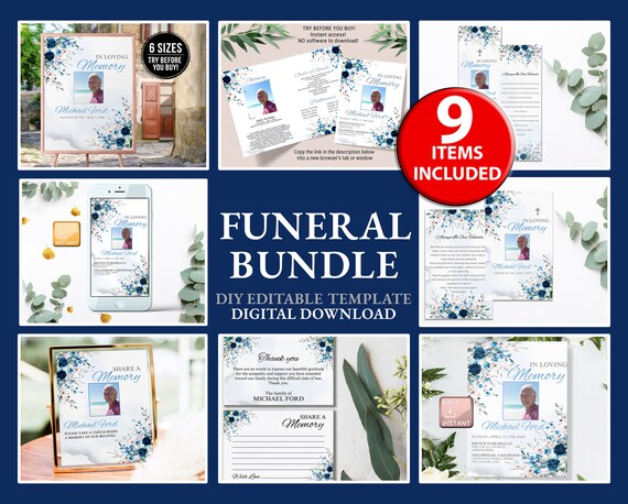Funeral Bundle Man Printable Funeral Memory Bundle Editable | Etsy