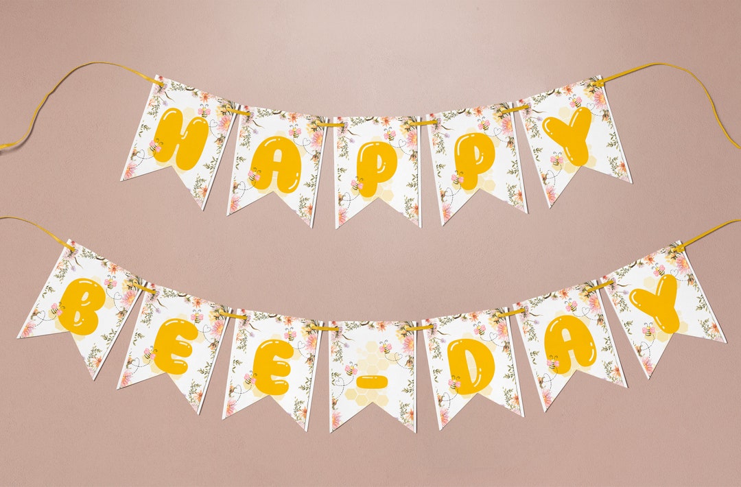 Happy Bee Day Banner Printable, Happy 1st Birthday Banner, Bee First ...
