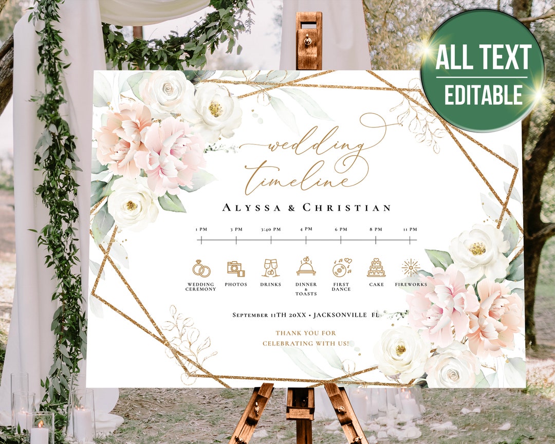 Wedding Timeline Pink Sign, Custom Wedding Sign, Blush Sign Wedding ...