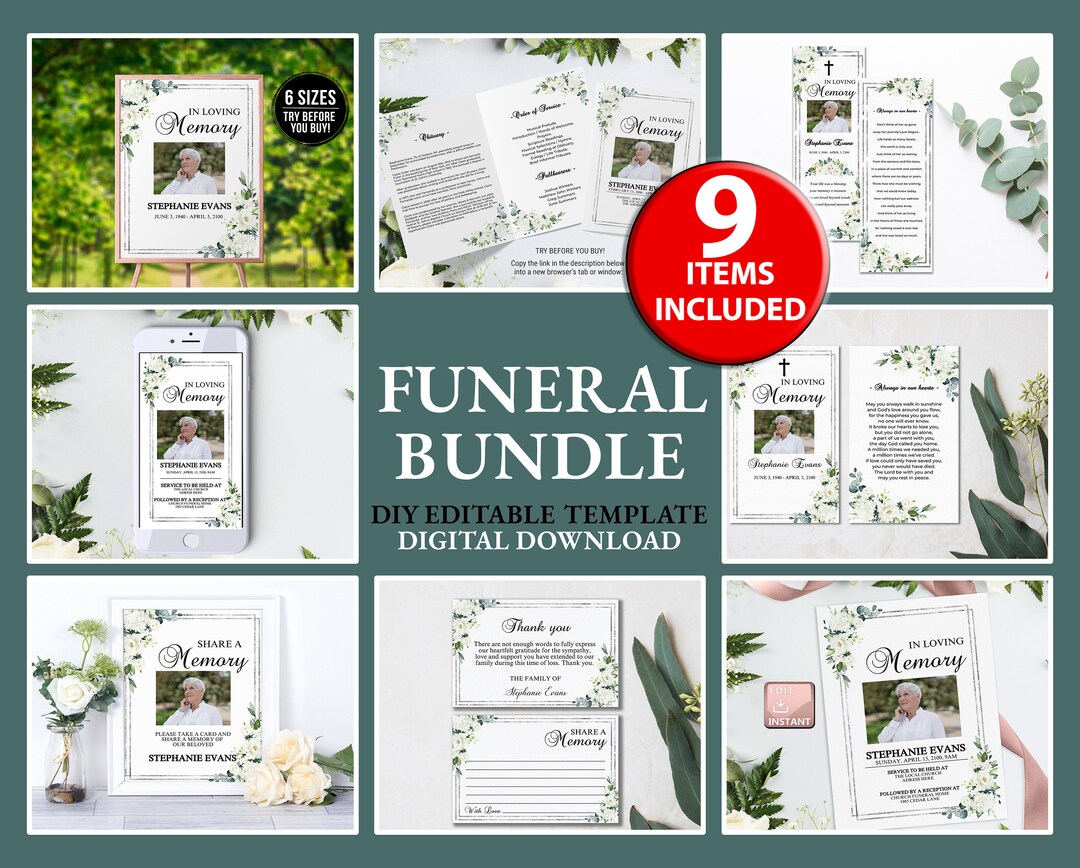 Funeral Bundle Printable, Memorial Package, Funeral Program Template ...