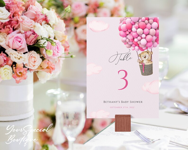 Baby Shower Sign Bear Balloon Table Numbers Editable Sign, Bear ...