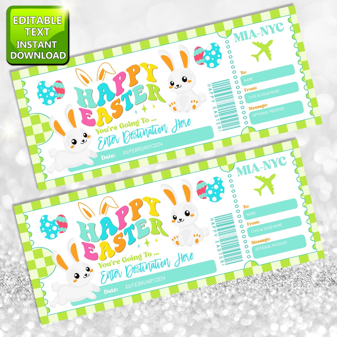 Easter Airplane Ticket Printable, Surprise Trip Ticket, Boarding Pass ...