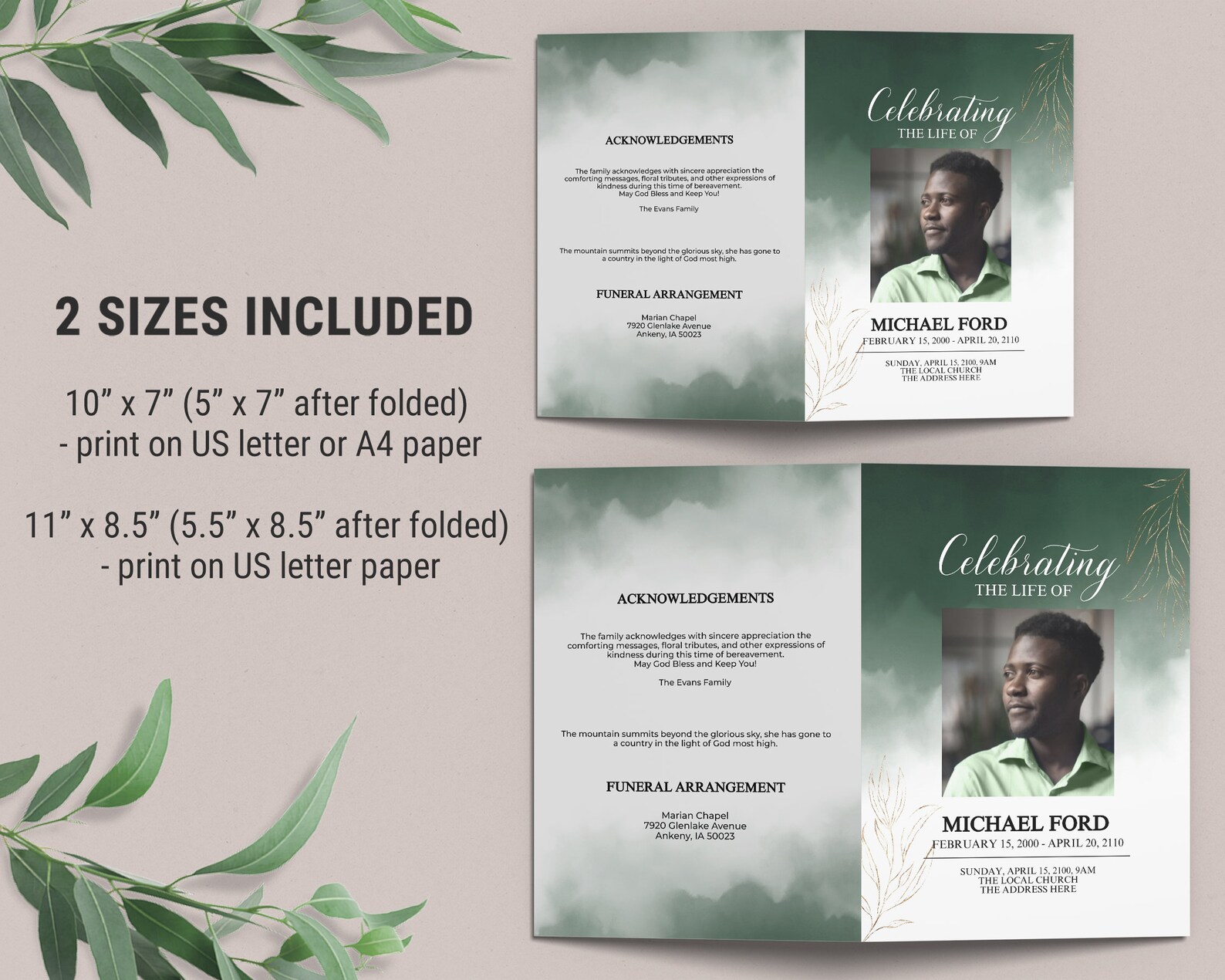 Funeral Program Template for Man, Memorial Program, Program Celebration ...