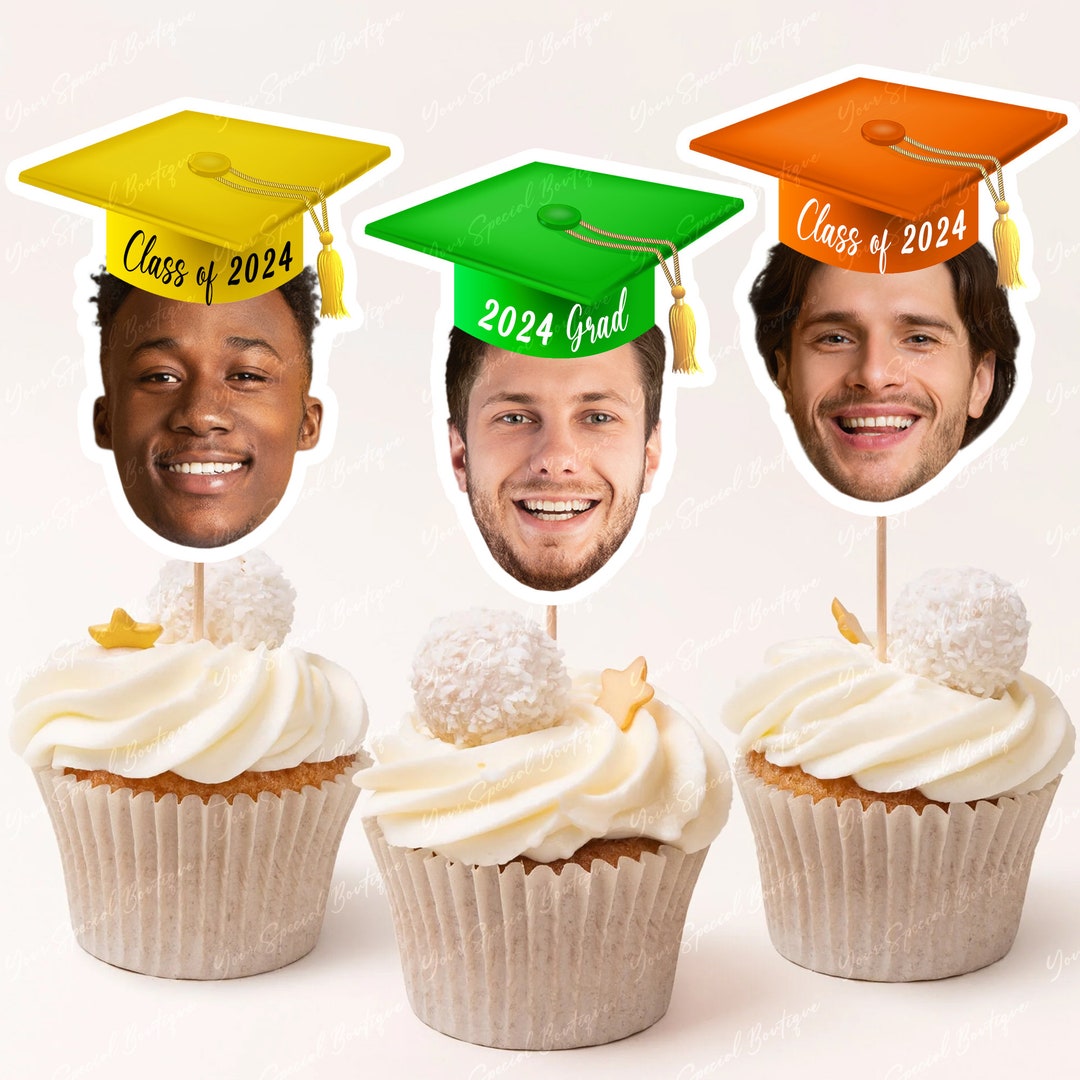 Graduation Hat Cupcake Toppers, Personalized Graduation Hat Photo ...