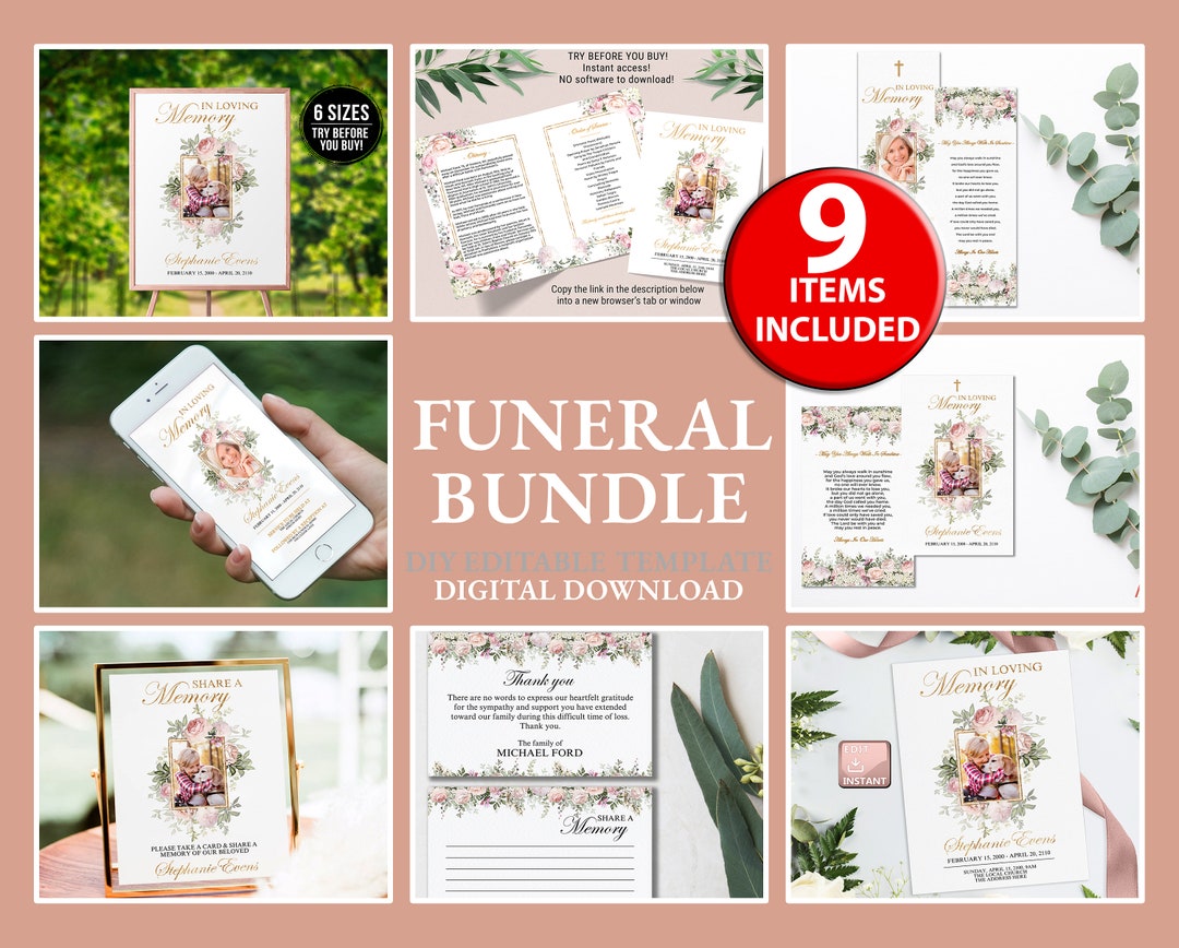 Editable Funeral BUNDLE Set, Memorial Package, Funeral Template Bundle ...
