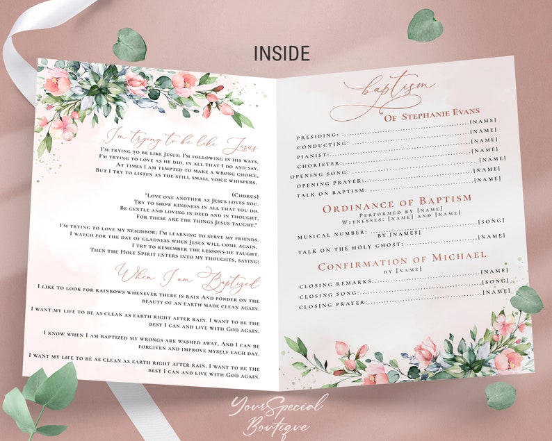 LDS Baptism Program Printable Baptism Program Rose Gold - Etsy