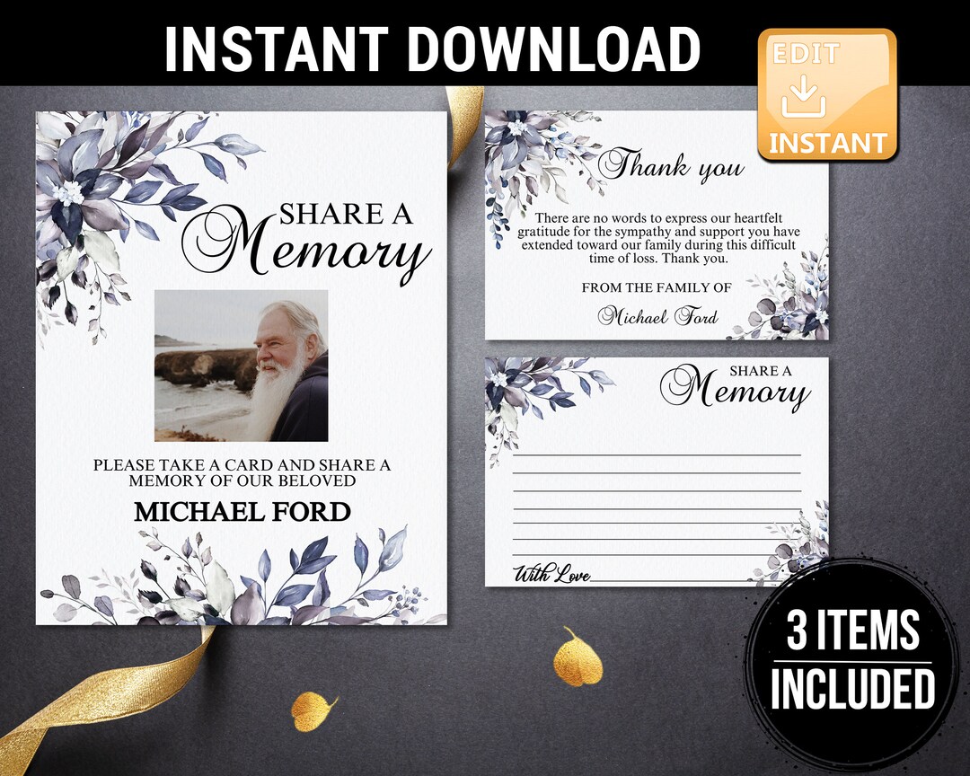 Memorial Share A Memory Sign & Card Printable, Funeral Thank You Notes ...