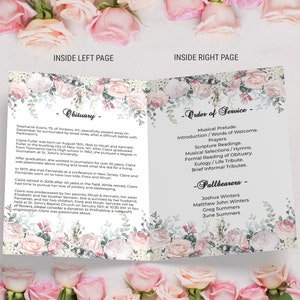 Funeral Program, Funeral Program Template Roses, Memorial Program ...