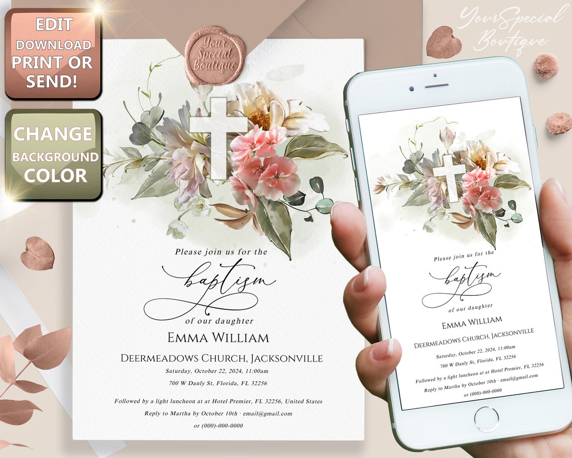 Fall Baptism Invitation Printable Digital INVITE Baptism - Etsy