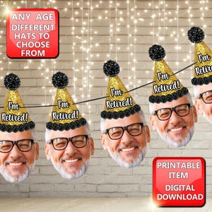 Retirement Banner With Face and Party Hat Backdrop, Officially Retired ...