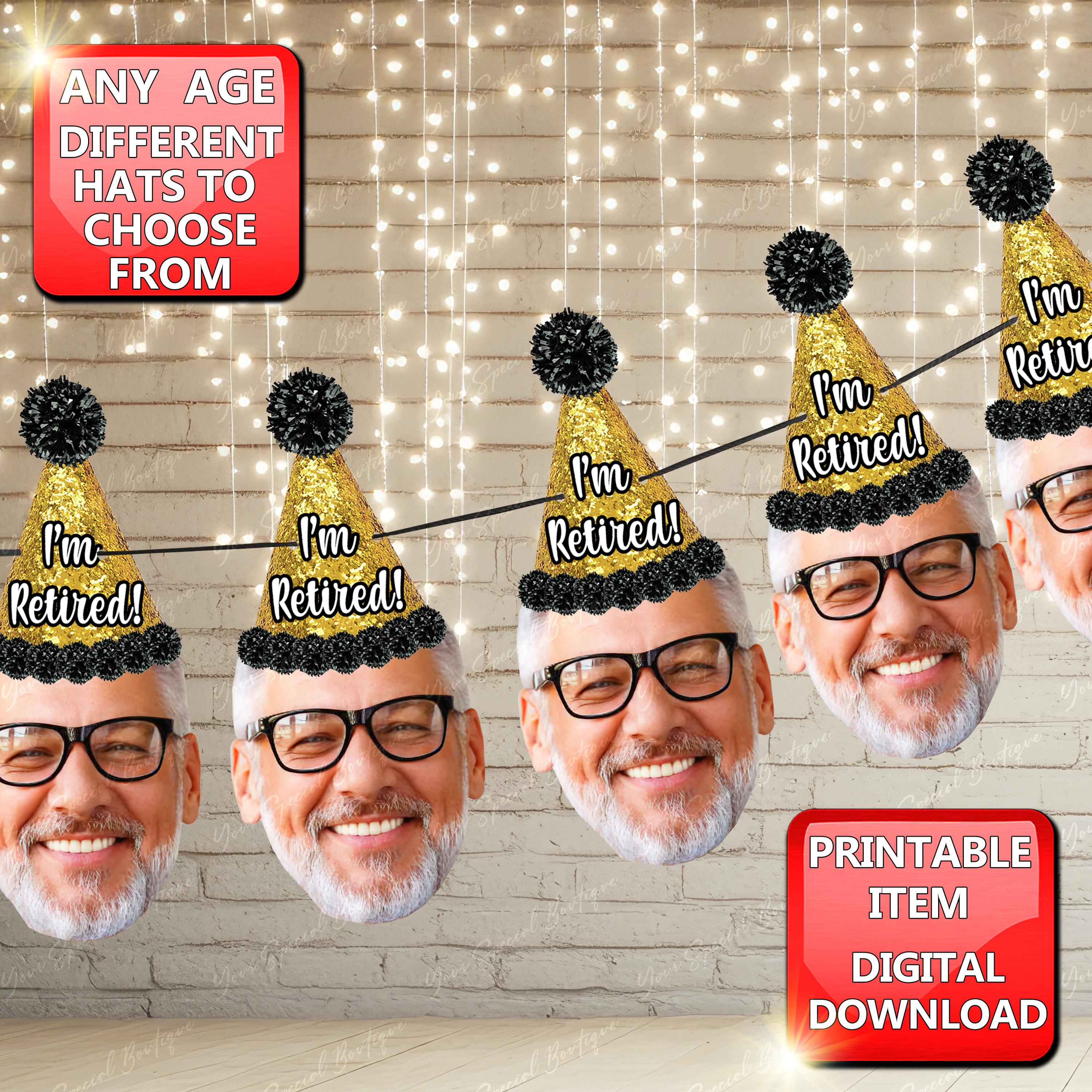 Retirement Banner With Face and Party Hat Backdrop, Officially Retired ...