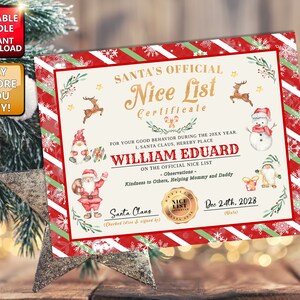 EDITABLE Santa's Nice List Certificate Template, Editable Santa Claus ...