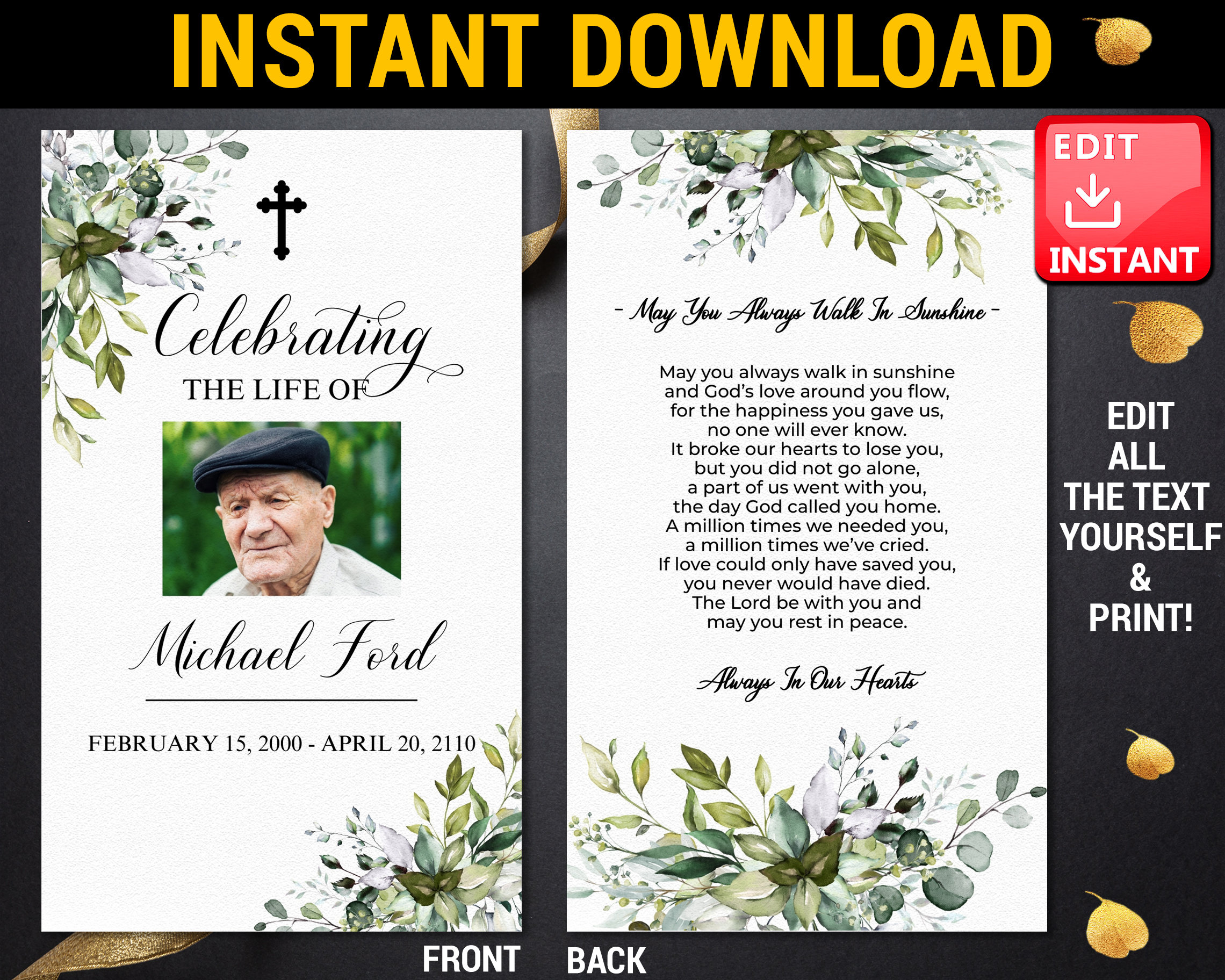 Funeral Prayer Card for Men, Funeral Program, Funeral Bookmark ...