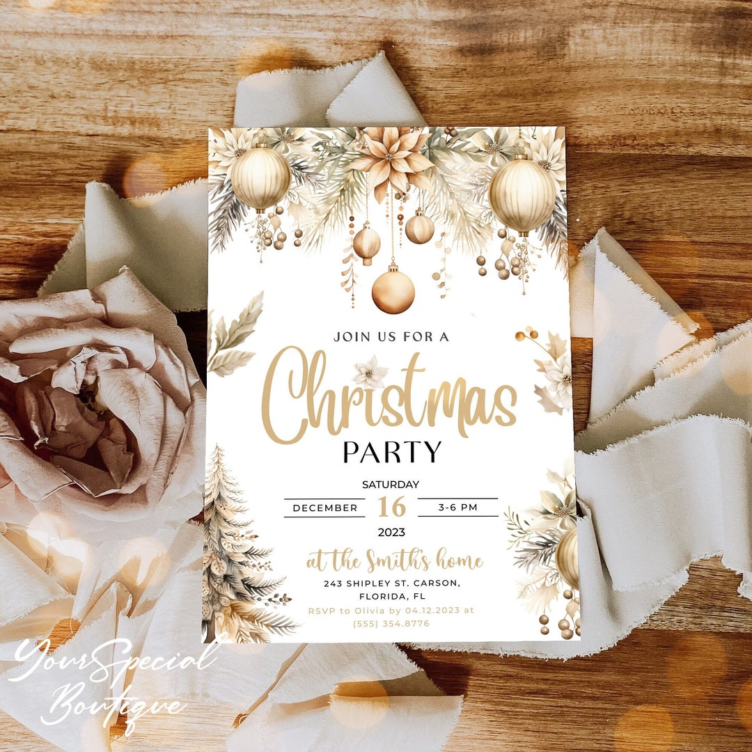 Editable Neutral Boho Christmas Party Invitation Christmas - Etsy UK