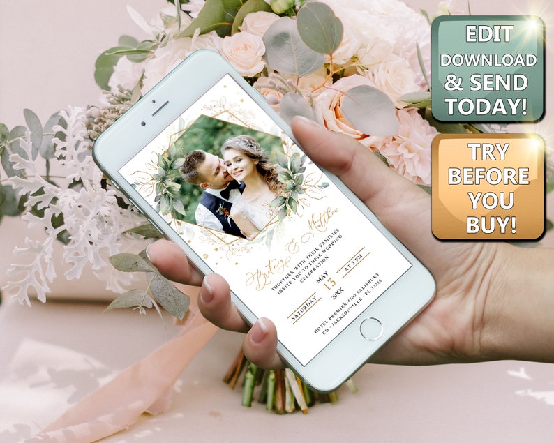 Picture Wedding Evite Template, Image Smartphone Electronic Invitation ...