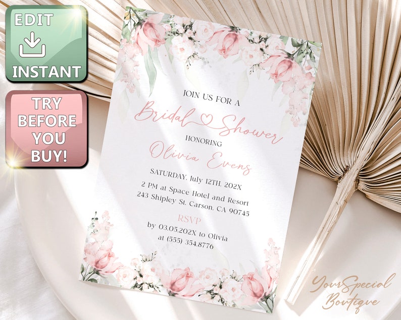 Bush Bridal Shower Invitation Modern Bridal Shower Invite - Etsy