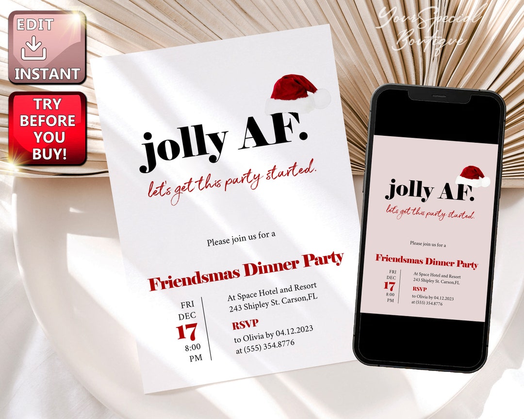Jolly AF Friendsmas Party Invitation Christmas Party Invitation ...