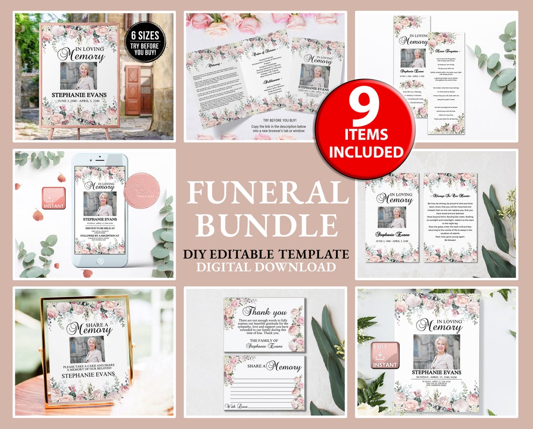 Funeral Bundle, Memorial Package, Funeral SET PACK ,funeral Template ...