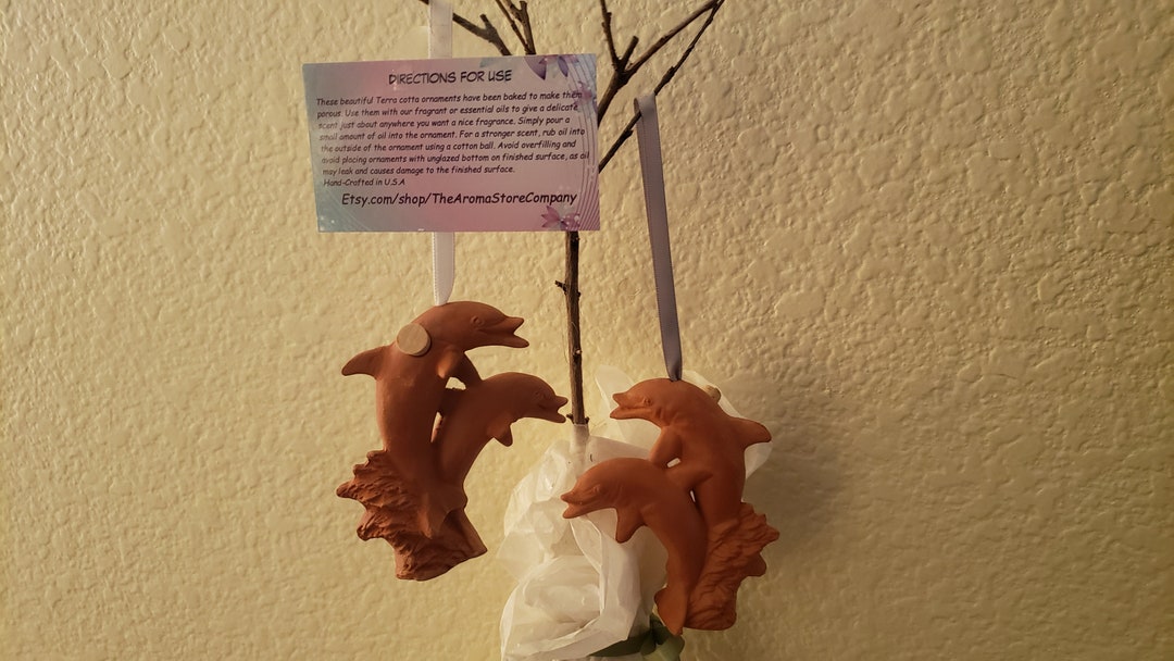 Terra Cotta Oil Diffuser-dolphins Twin (set of 2 Happy Twin Dolphins ...