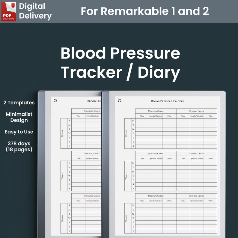 Blood Pressure Tracker Diary Templates for Remarkable 1 and Remarkable ...
