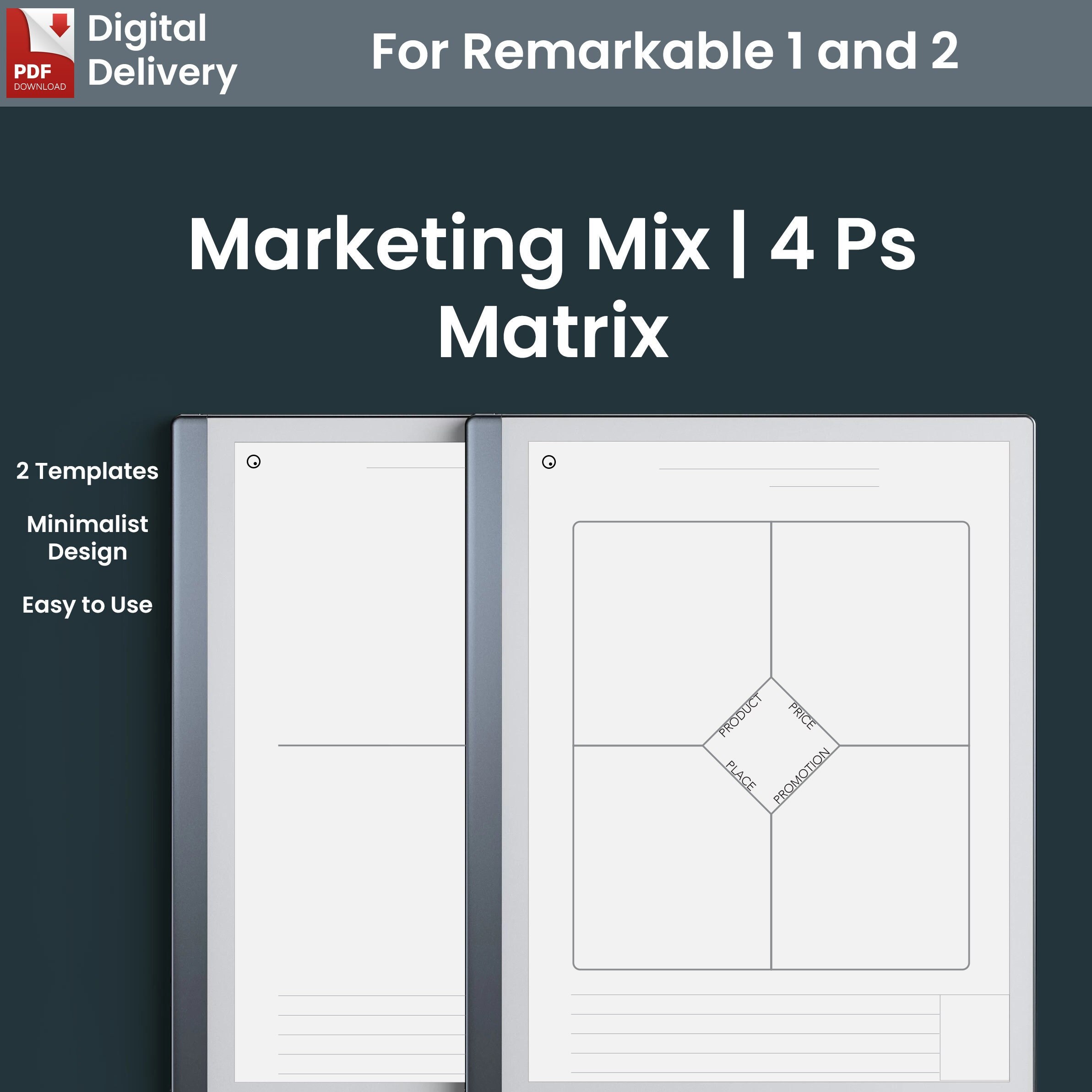 Marketing Mix 4 Ps Matrix Templates for Remarkable 1 and Remarkable 2 ...