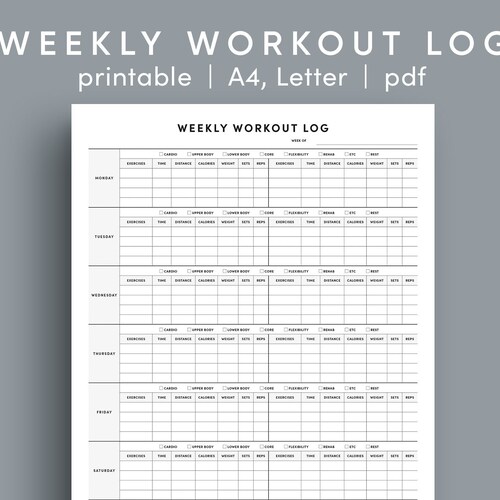 Printable Workout Planner Workout Tracker Weekly Workout - Etsy